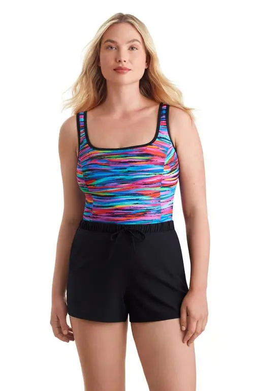SHAPESOLVER SPORT Binded Scoopneck Chlorine Resistant One-piece Swimsuit - Tidal Wave