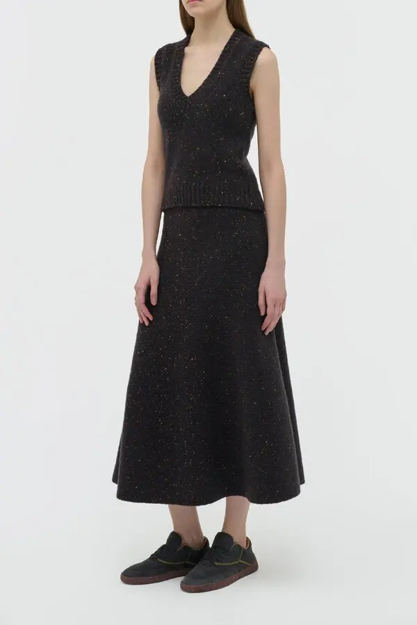 Gabriela Hearst Eden Knit Midi Skirt - Charcoal Multi
