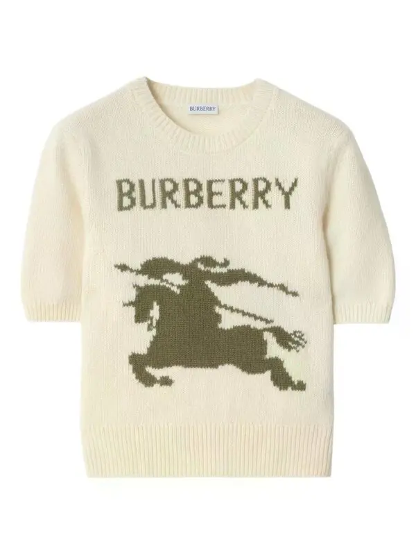 Burberry Wool Cashmere Short Sleeve Knit Top With Equestrian Knight Design
