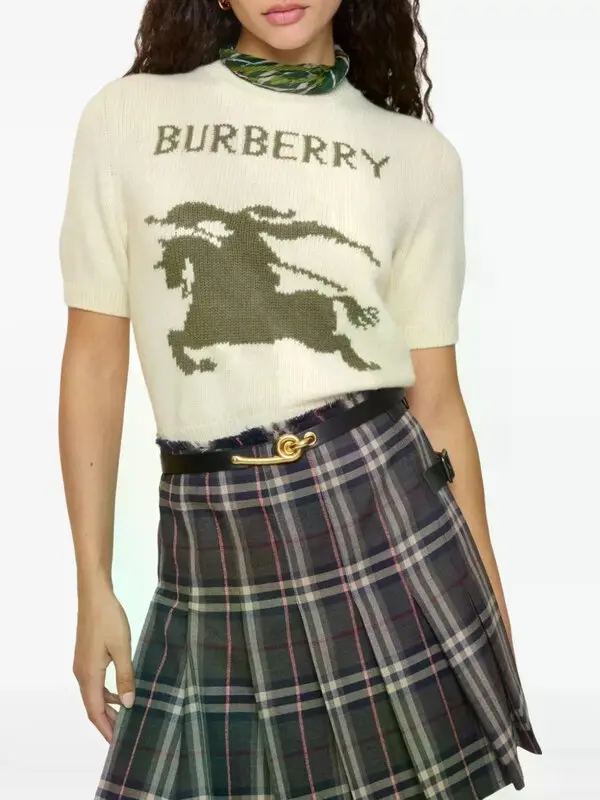 Burberry Wool Cashmere Short Sleeve Knit Top With Equestrian Knight Design