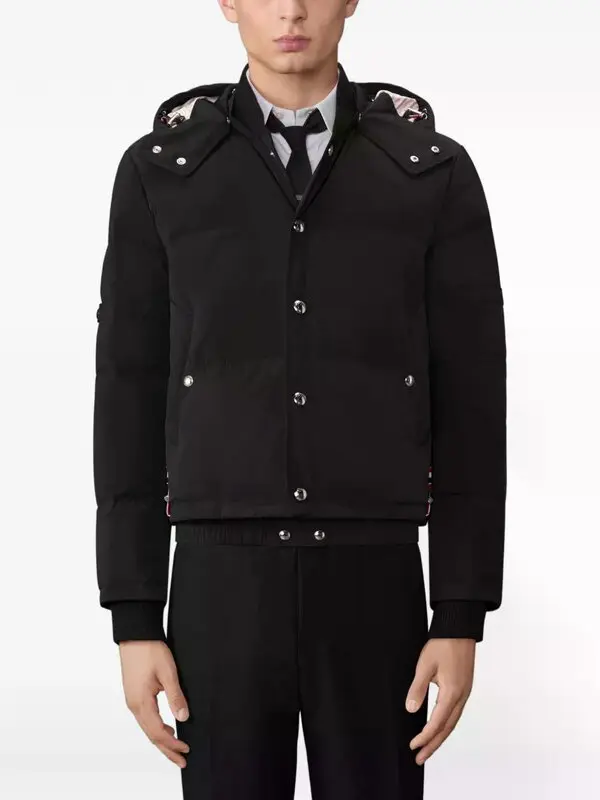 Thom Browne Button Hooded Grosgrain Jacket - Black