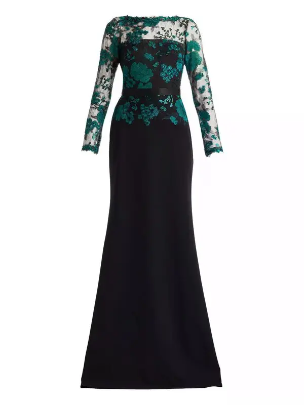 Tadashi Shoji Floral-embellished Maxi Dress - Black