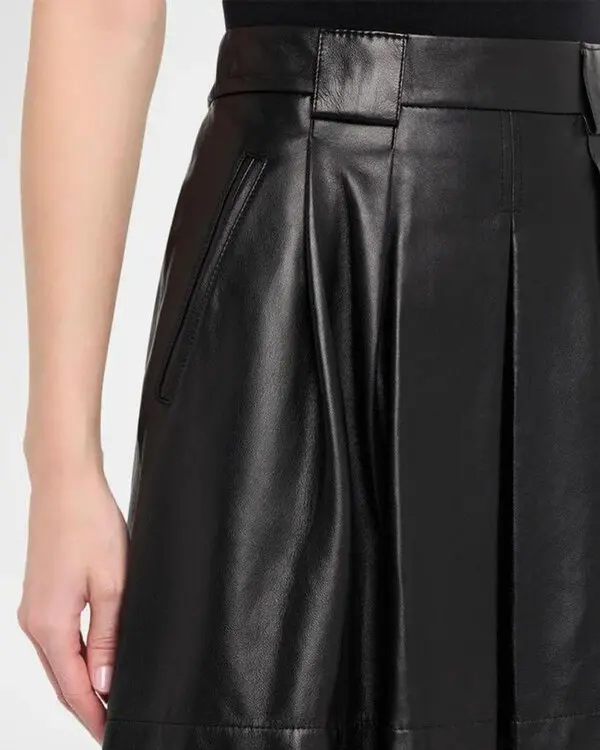 Emporio Armani Nappa Leather Pleated Mini Skirt