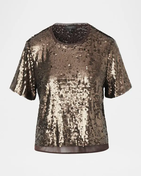 Rag & Bone Lucy Sequined Tee - Coffe