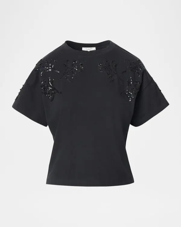 Rag & Bone Kelly Boxy Beaded Floral Tee