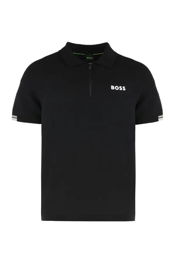 BOSS Short Sleeve Polo With Zip - Black