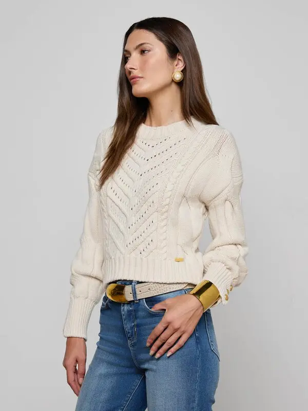 L'Agence Storm Cable-knit Cropped Sweater