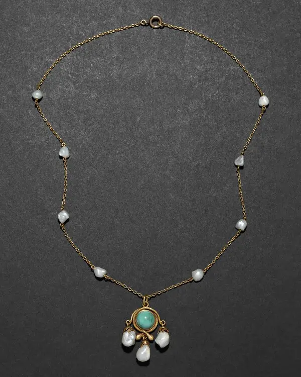 Alexis Bittar Antique 14k Natural Pearl, And Turquoise Pendant Necklace - Gold