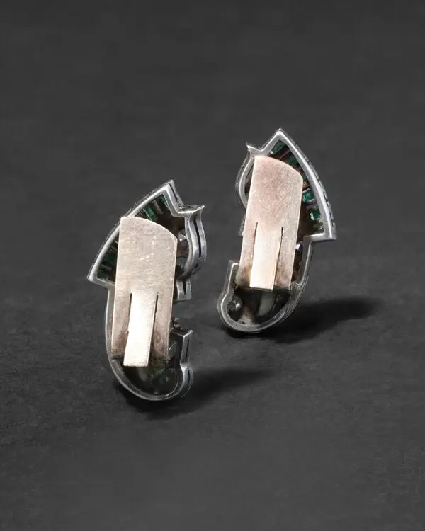 Alexis Bittar Vintage Art Deco Sterling Duette Pin & Clip On Earrings - Silver