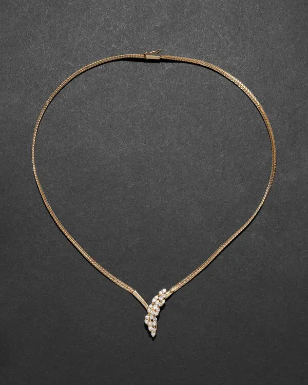 Alexis Bittar Vintage 1980s 14k Diamond Snake Pendant Necklace - Gold