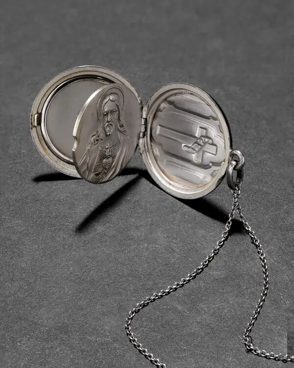 Alexis Bittar Antique Sterling Cross Locket Pendant Necklace