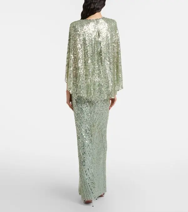 Jenny Packham Carrie Caped Embellished Gown - Green