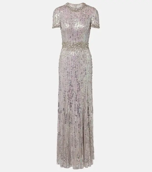 Jenny Packham Celeste Embellished Gown - Silver