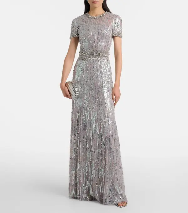Jenny Packham Celeste Embellished Gown - Silver
