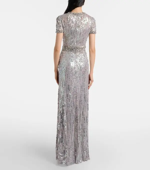 Jenny Packham Celeste Embellished Gown - Silver