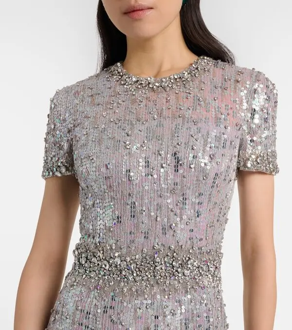 Jenny Packham Celeste Embellished Gown - Silver