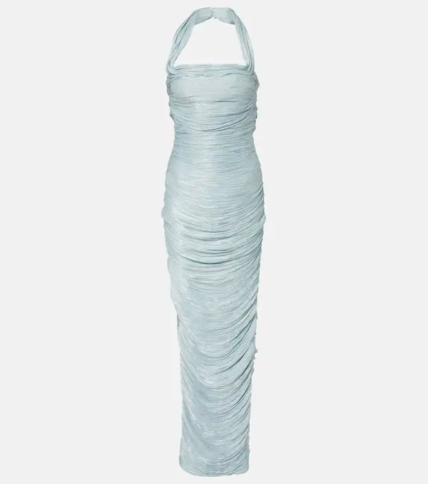 MARMAR HALIM Pleated Crêpe Corset Gown - Blue