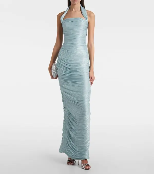 MARMAR HALIM Pleated Crêpe Corset Gown - Blue