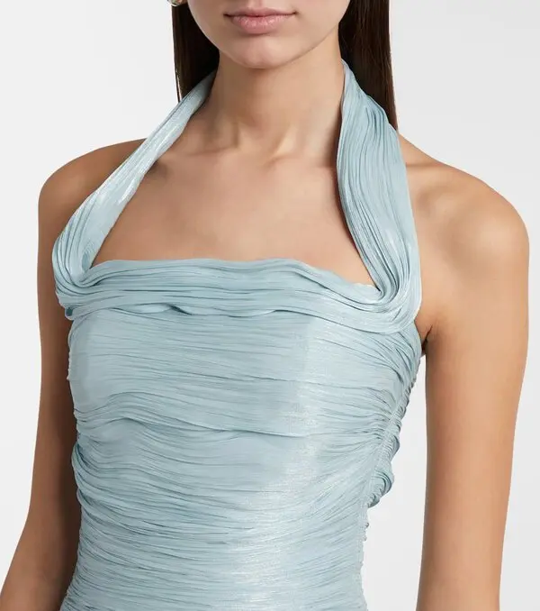 MARMAR HALIM Pleated Crêpe Corset Gown - Blue