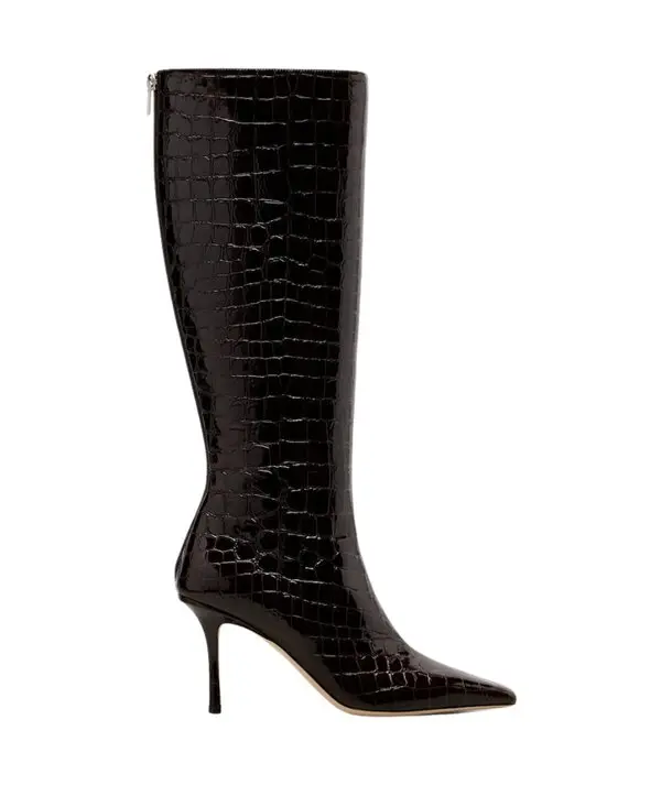 JIMMY CHOO Agathe 85 Croc-effect Leather Knee-high Boots - Brown