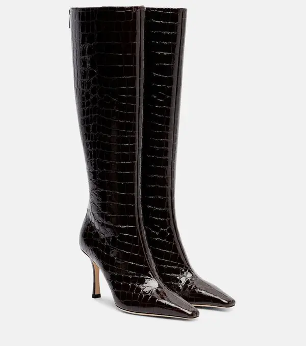 JIMMY CHOO Agathe 85 Croc-effect Leather Knee-high Boots - Brown
