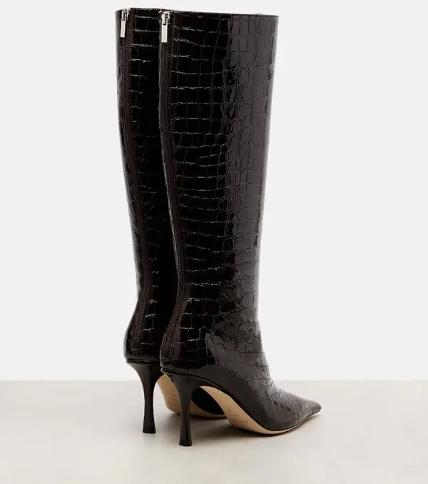 JIMMY CHOO Agathe 85 Croc-effect Leather Knee-high Boots - Brown