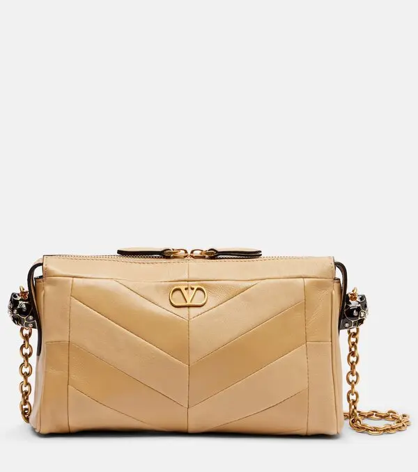 Valentino Garavani Panthea Small Leather Crossbody Bag - Beige