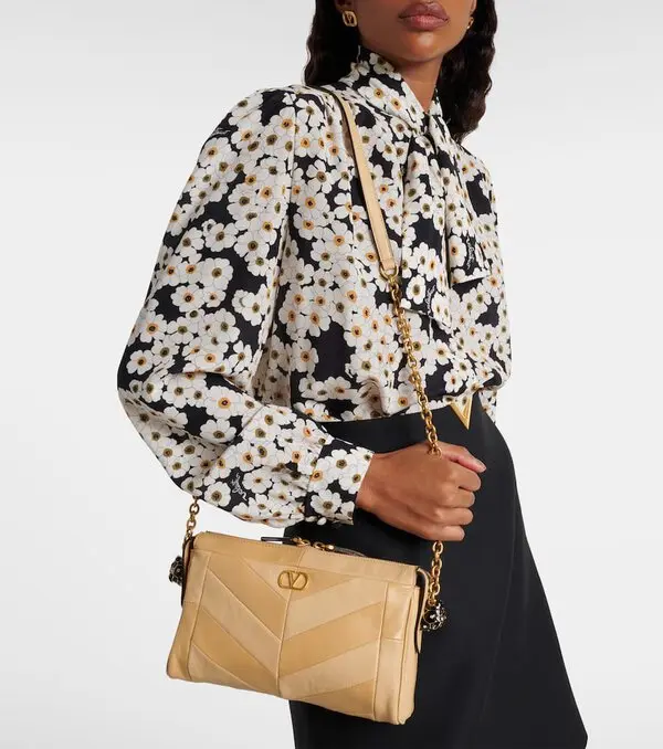 Valentino Garavani Panthea Small Leather Crossbody Bag - Beige