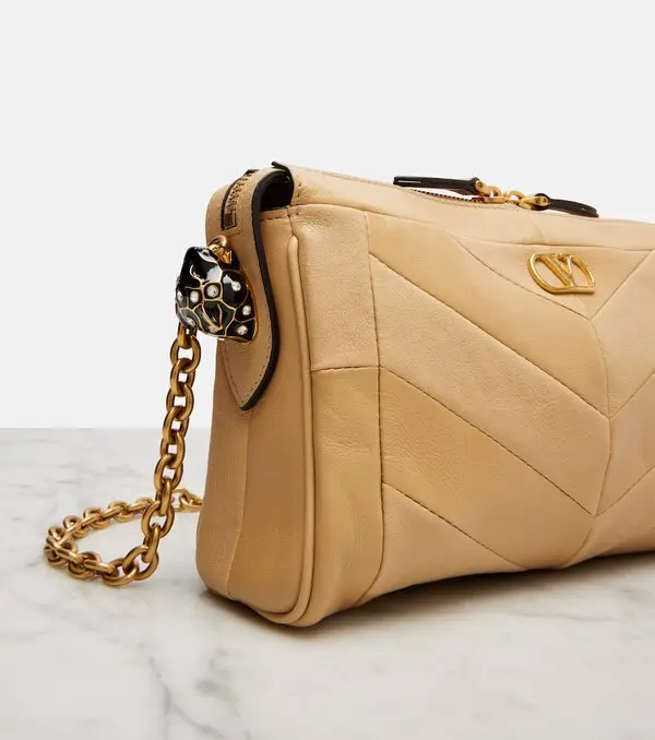 Valentino Garavani Panthea Small Leather Crossbody Bag - Beige