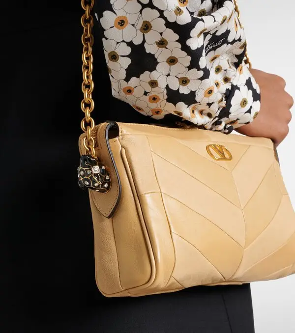 Valentino Garavani Panthea Small Leather Crossbody Bag - Beige