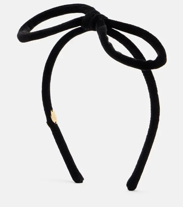 Valentino Garavani Vlogo Bow-detail Cotton Velvet Headband - Black