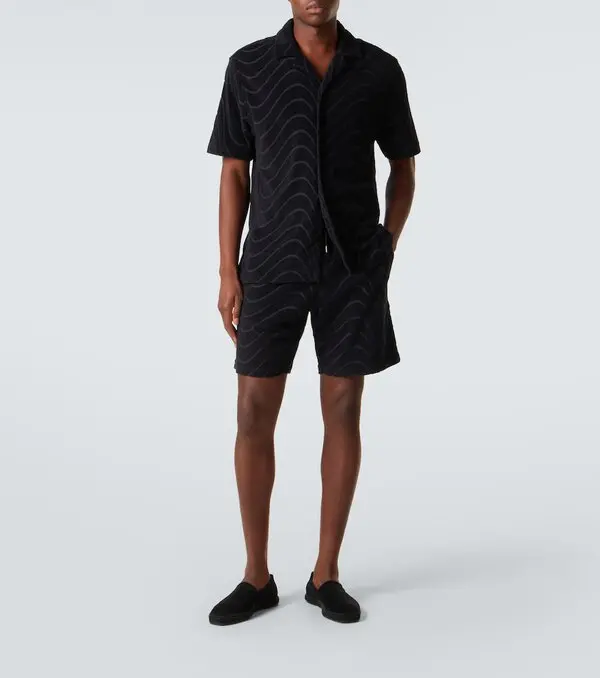 Frescobol Carioca Embroidered Cotton-blend Terry Shorts - Black