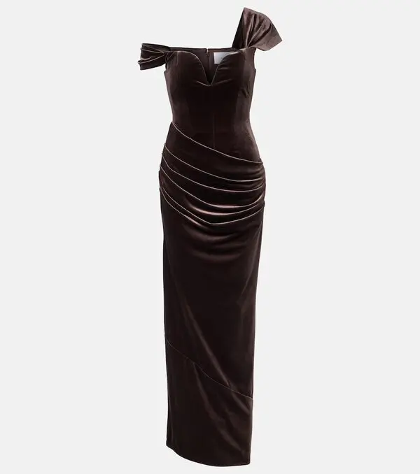 Alex Perry Draped Velvet Gown - Brown