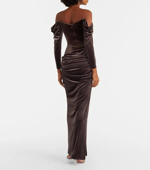 Alex Perry Draped Velvet Gown - Brown