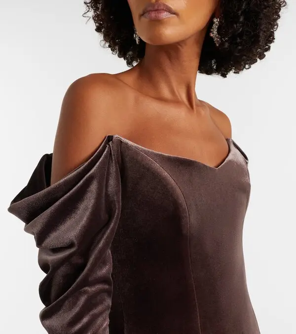 Alex Perry Draped Velvet Gown - Brown