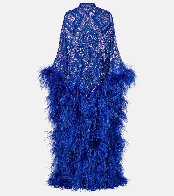 TALLER MARMO Casta Diva Follies Sequined Tulle Kaftan - Blue