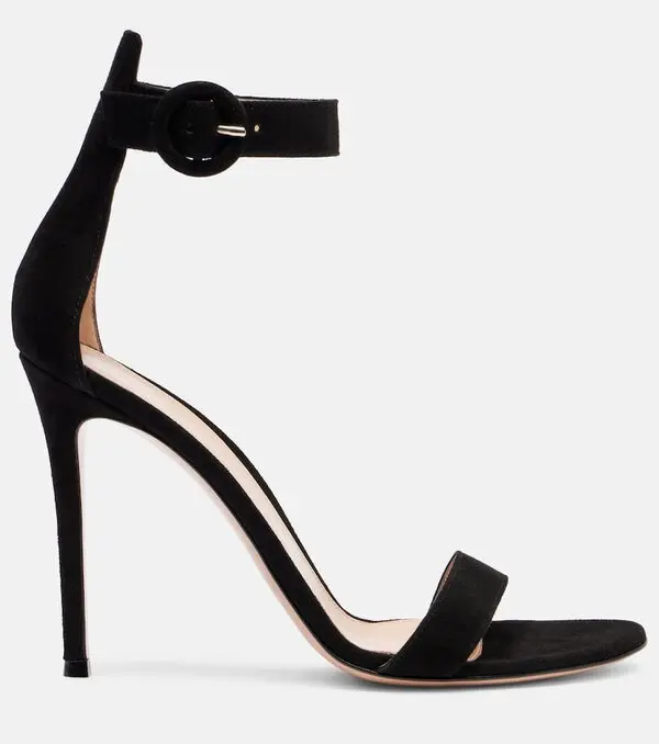 GIANVITO ROSSI Portofino 105 Suede Sandals - Black
