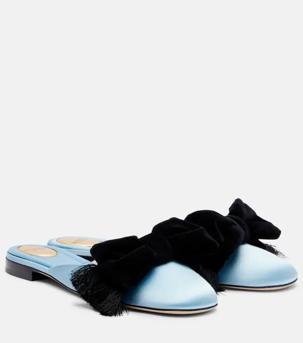 Valentino Garavani Reinette Bow-detail Satin Mules - Blue
