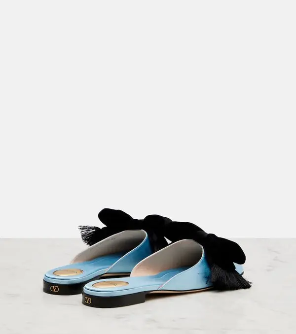 Valentino Garavani Reinette Bow-detail Satin Mules - Blue