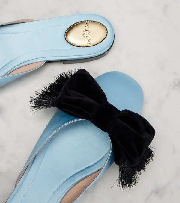 Valentino Garavani Reinette Bow-detail Satin Mules - Blue