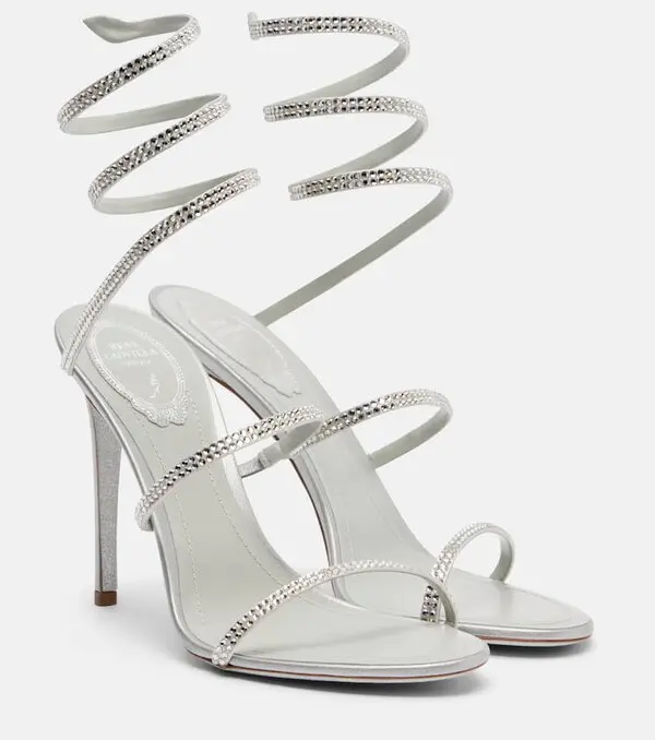 Rene Caovilla Cleo Embellished Satin Sandals - Grey