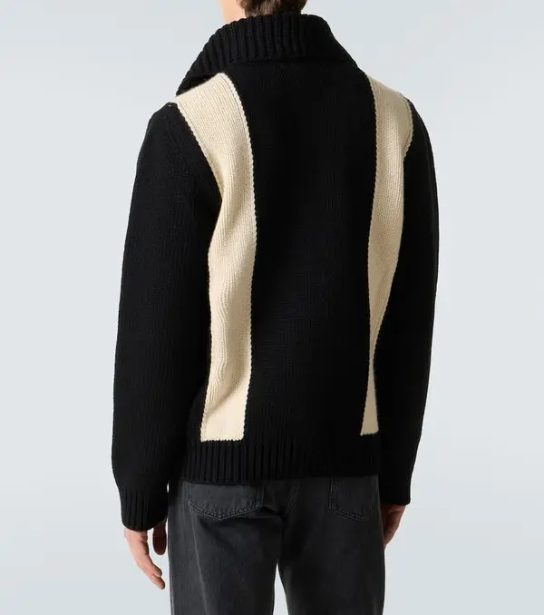 Valentino Garavani Intarsia Virgin Wool Zip-up Cardigan - Black