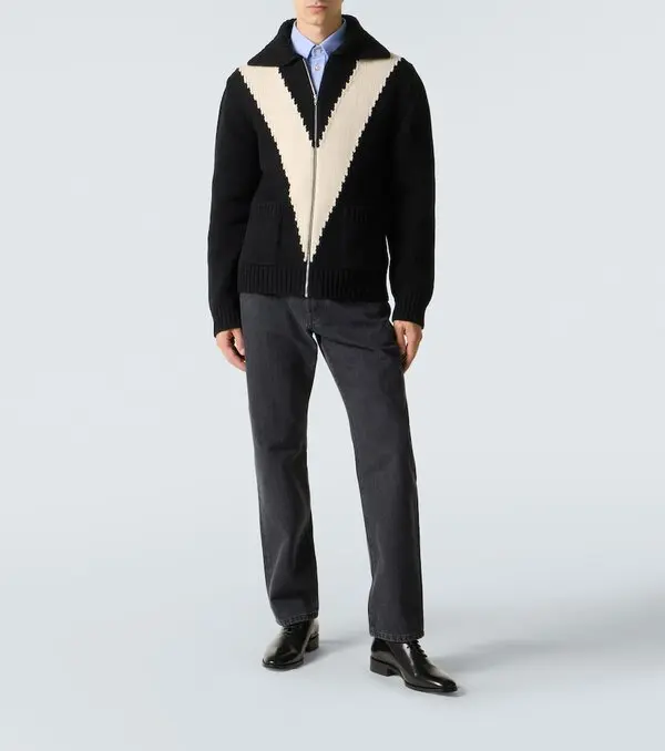 Valentino Garavani Intarsia Virgin Wool Zip-up Cardigan