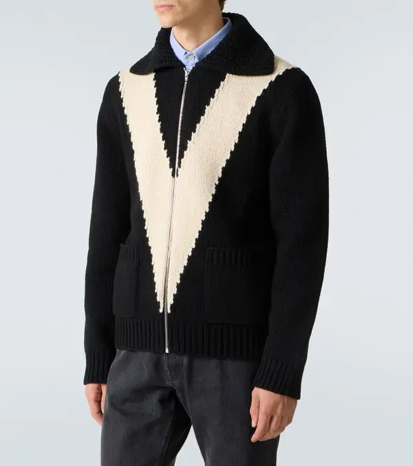 Valentino Garavani Intarsia Virgin Wool Zip-up Cardigan