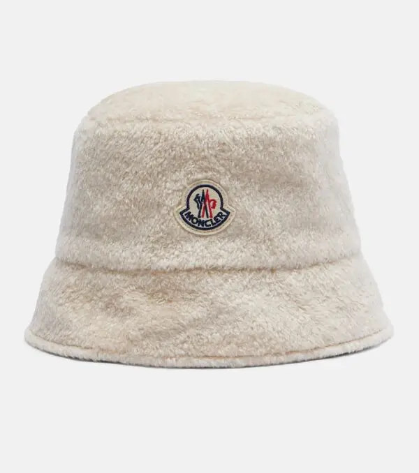Moncler Logo Reversible Teddy Bucket Hat - White
