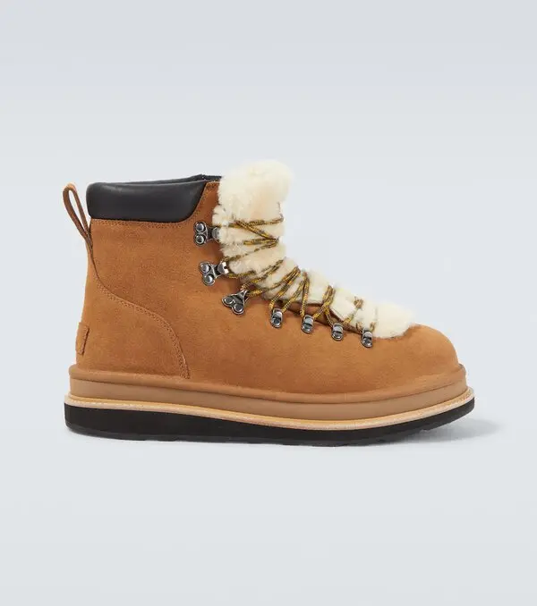 Sacai Suede And Shearling Hiking Boots - Brown