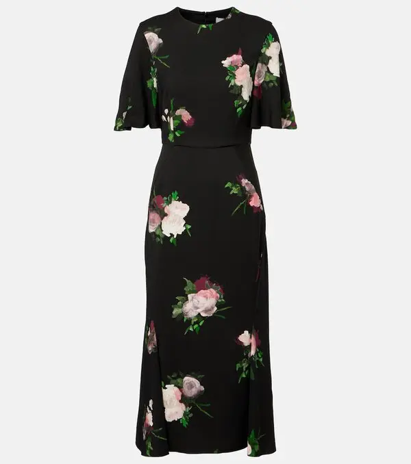 Erdem Floral Print Midi Dress - Black