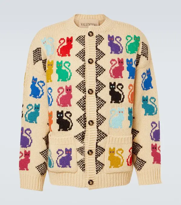 Valentino Garavani Jacquard Virgin Wool Cardigan - Multicoloured