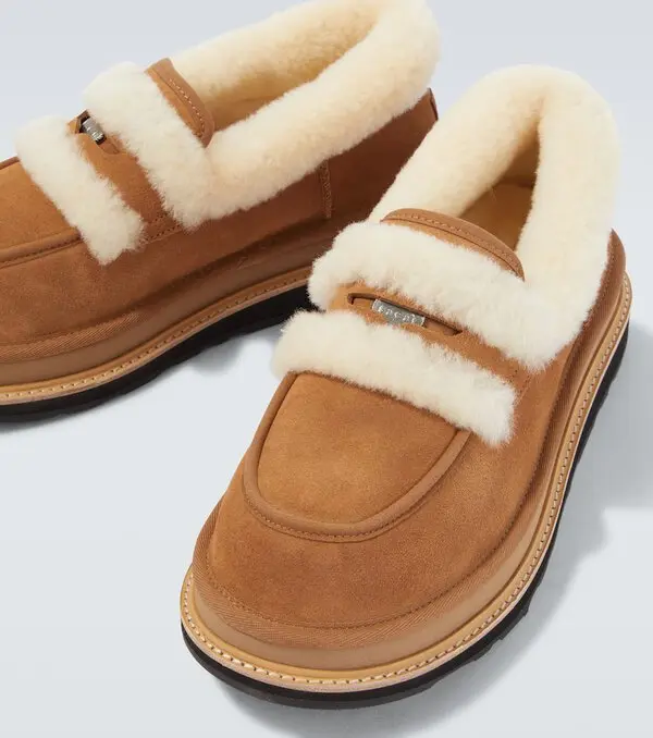 Sacai X Ugg Suede And Shearling Loafers
