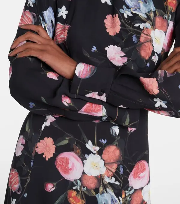 Erdem Floral Crêpe Midi Dress - Black
